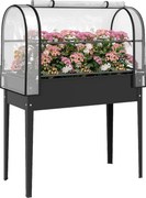 Outsunny vyvýšený truhlík s odnímatelným skleníkovým krytem, víko na zvedání s rolovacími zip dveřmi, odtok, kovový záhon pro zahradu/balkon, 100 × 49