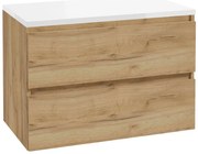kielle Nefia - Skříňka včetně desky pod umyvadlo 80x55x46 cm, zlatý dub/lesklá bílá 50027S831