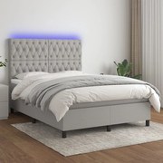 Box spring postel s matrací a LED světle šedá 140x200 cm textil