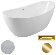 Besco Akrylátová volně stojící vana Ayla Glam S 170x80 Barva: Bílá/stříbrná, Rozměry (cm): 170x80, Typ a barva výpustě: Click-Clack s přepadem, zlatá