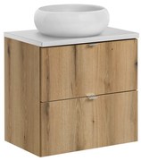 Závěsná skříňka Nova Oak Wiki s deskou a umyvadlem 60 cm dub evoke/bílá