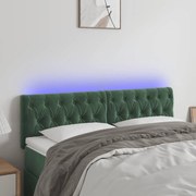 Čelo postele s LED tmavě zelené 144 x 7 x 78/88 cm samet