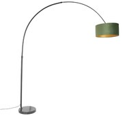 Oblouková lampa černá s sametovým stínidlem zelená se zlatem 50 cm - XXL