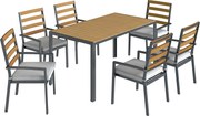 Outsunny 7dílná sada zahradního nábytku, zahradní set s 1 jídelním stolem, 6 židlí, polštáře, na terasu, přírodní dřevo