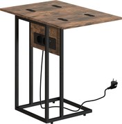 HOMCOM Skládací příruční stolek, nabíjecí stanice s USB porty, kov, 39 x 29 x 57 cm, hnědá
