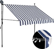 Ručně zatahovací markýza s LED světlem 150 cm modrobílá 145842