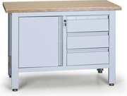 Pracovní stůl do dílny G6, 3 zásuvky ,1 skříňka, 1200 x 600 x 860 - 900 mm, šedá