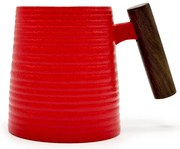 Porcelánový hrnek s dřevěnou rukojetí Rouge Reliéf, 400 ml – matný, červený