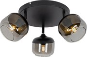 Designové bodové svítidlo černé se zlatem a kouřovým sklem 3-světlo kulaté - Kyan