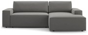 Světle šedá sametová rozkládací rohová pohovka s úložným prostorem (pravý roh/s lenoškou) Jodie – Micadoni