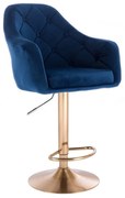 LuxuryForm DESIGN Barová židle ANDORA VELUR na zlaté kulaté podstavě - modrá