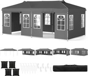 Costway Pavilon výškově nastavitelný párty stan s 6 bočními stěnami a šedými