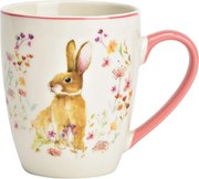 Porcelánový velikonoční hrnek s králíkem a květy - 8*10*6 cm / 360 ml