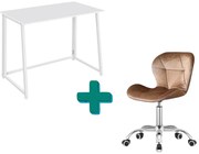 Set do pracovny ZARIMO stůl 80x40 cm, bílá + křeslo AVOLA VELVET světle hnědé