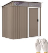 Zahradní domek Outsunny 1,9 m² 195x122x182 cm s posuvnými dveřmi, okny, zpevněnou základnou (podlaha NENÍ součástí) pro terasu a patio, hnědý | Aosom