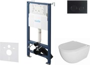 kielle Genesis New - Set předstěnové instalace, klozetu Oudee, Rimless, sedátka softclose a tlačítka Gemini New II, matná černá 30528SS06