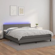 Box spring postel s matrací a LED šedá 180x200 cm umělá kůže 3134121