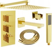Mexen Cube DR02 podomítkový vanový a sprchový set s hlavovou sprchou 25x25 cm (7v1), zlatá, 77503DR0225-50