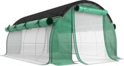 Outsunny polytunelový skleník 4 x 3 x 2 m s ochrannou sítí proti slunci, rolovací boční stěny, plastový kryt, ocelový rám, zelený