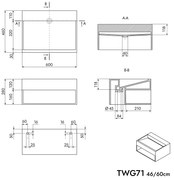Nástěnné umyvadlo s úložným prostorem TWG71 - minerální odlitek - bílá matná - různé šířkyMinerální kompozit - matná bílá - s úložným prostorem