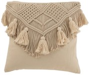 Béžový polštář s drhaným vzorem a střapci Macramé Cosy - 45*17*45 cm