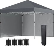 Pavilion Outsunny 3x3m, voděodolný stabilní zimní skládací pavilion s 2 bočními stěnami, UV ochrana 30+, sklopný párty stan s taškou, zahradní pavilio