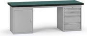 Pracovní stůl do dílny G8, 2100 x 750 x 800 mm, 1x skříňka, 1x kontejner, 4 zásuvky, šedá