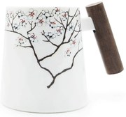 Porcelánový hrnek s dřevěnou rukojetí Třešňový květ, 400 ml – s motivem sakury v japonském designu