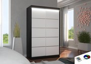 ADRK Šatní skříň posuvná s LED osvětlením BENISSO B-W 120 L, bílá/černá