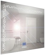 Comodo Zrcadlo závěsné s pískovaným motivem a LED osvětlením Nikoletta LED 7 Typ: dotykový vypínač a digitální display s hodinami, Rozměry (cm): 60x65 - (Nikoletta LED 7/60 TS-MW)