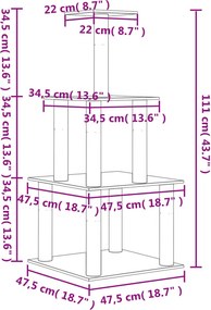 Škrabadlo pro kočky se sisalovými sloupky tmavě šedé 111 cm 171734