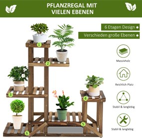 Outsunny police na rostliny z masivního dřeva, stojan na květiny, 6 úrovní, ohořelý, 98x28x96,5 cm, pro zahradu a balkon| Aosom