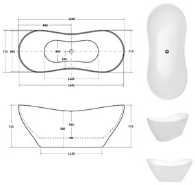 Besco Viya volně stojící vana, litý mramor Délka vany: 160cm