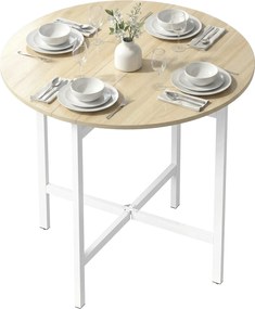 HOMCOM skládací kulatý jídelní stůl pro 2–4 osoby, úspora místa, sklopné desky, ocelový rám, dekor dřeva/bílá, 80 x 76 cm