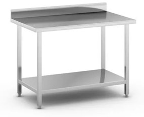 Nerezový pracovní stůl s policí a ohrádkou, 1200 x 700 x 850 mm