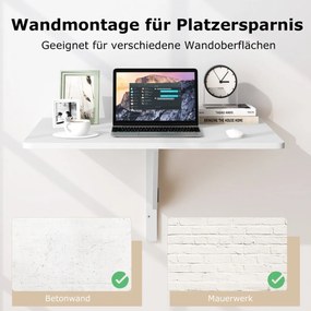 Costway Nástěnný skládací stůl šetřící prostor Skládací – 80 × 60 cm, bílý