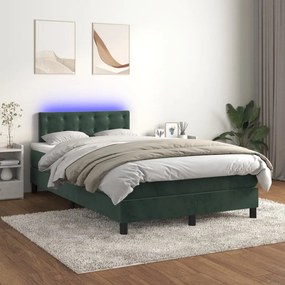 Box spring postel s matrací a LED tmavě zelená 120x200 cm samet 3134636