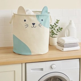Bílý látkový dětský koš na hračky ø 40x48 cm Mimo Cat Face – Premier Housewares