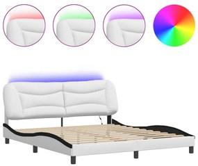 vidaXL Rám postele s LED osvětlením bílý a černý 180x200 cm umělá kůže