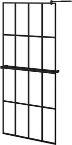 Zástěna do průchozí sprchy s policí černá 90x195 cm ESG/hliník 3185455