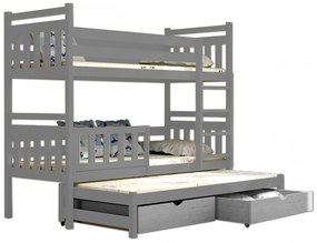 Patrová postel MASIV-V 004 80x200 cm  borovice masiv - ŠEDÁ