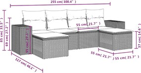 6dílná zahradní sedací souprava s poduškami černá polyratan 3222914