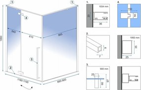 Sprchový kout REA FARGO 90/zástěna x 120/dveře cm, černý matný/transparent - bez vaničky