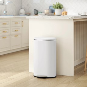 HOMCOM odpadkový koš se šlapkou 30 l – tiché dovírání, pojistka otevření a vyjímatelná vnitřní nádoba, krémově bílý, 36,5 x 31 x 61 cm