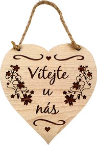 AMADEA Dřevěné srdce s textem Vítejte u nás, masivní dřevo, 16 x 15 cm