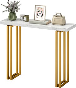HOMCOM konzolový stolek s mramorovým efektem, bílý a zlatý, 100 x 30 x 78,5 cm | Aosom