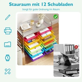 Costway Vozík s 12 stohovatelnými zásuvkami a amp; Úložná – průhledné barevné
