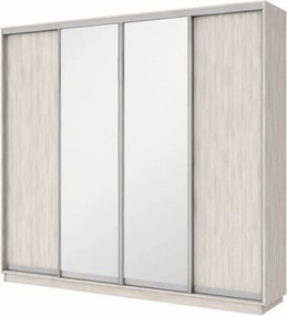 Šatní skříň s posuvnými dveřmi 4D 2800x2300x450 2LTD 2 zrcadla artwood světlý, profil stříbrný