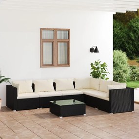 vidaXL 7dílná zahradní sedací souprava s poduškami polyratan [3101729] Barva: Černá a krémová