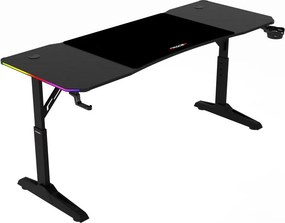 Výškově nastavitelný herní stůl ERACER H1216 — 160x60 cm, kov, melamin, černá, RGB podsvícení